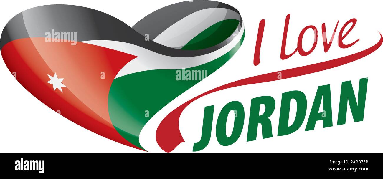 National flag of the Jordan in the shape of a heart and the inscription ...