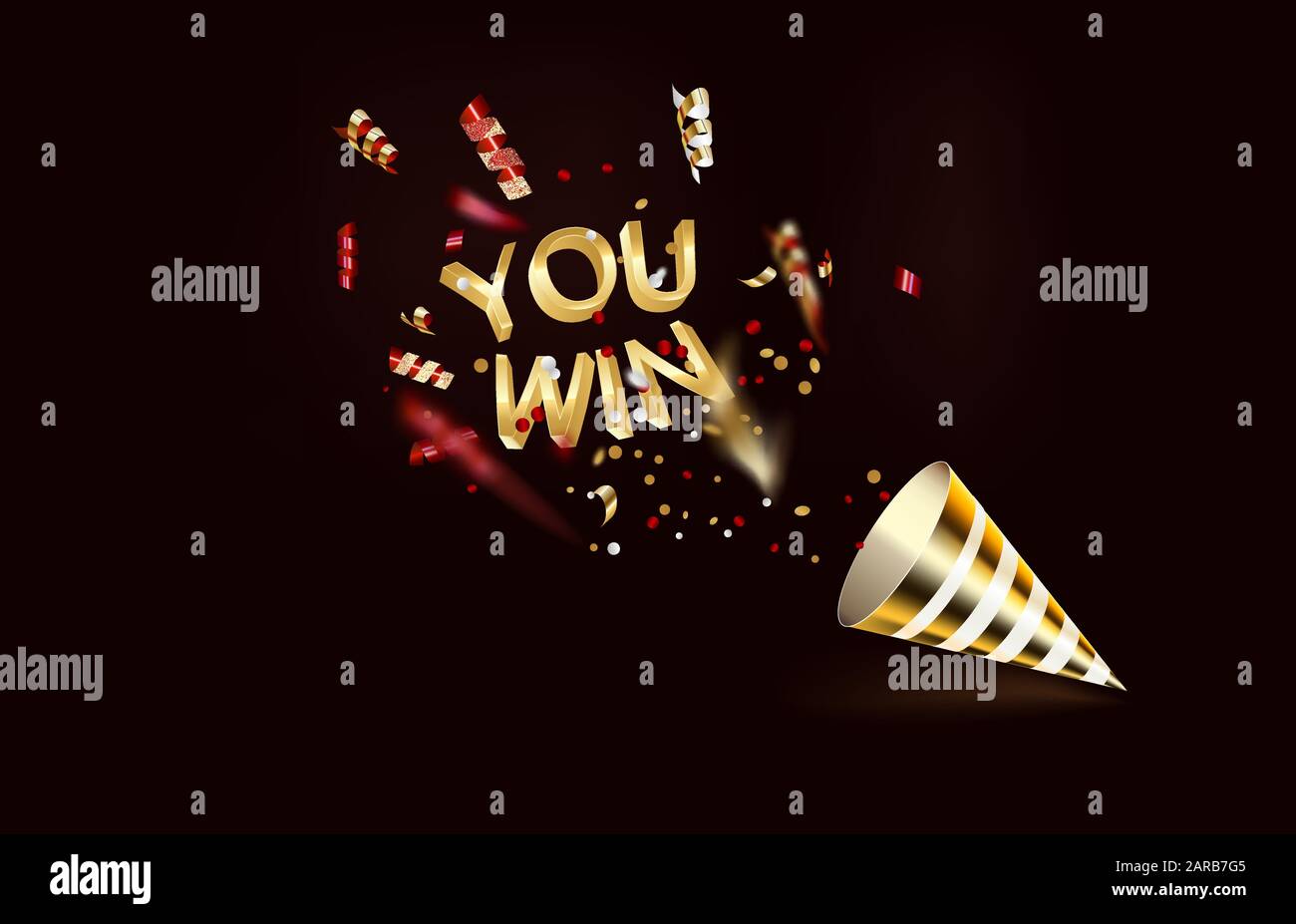 Black and gold party Popper with exploding confetti particles, glitter ...