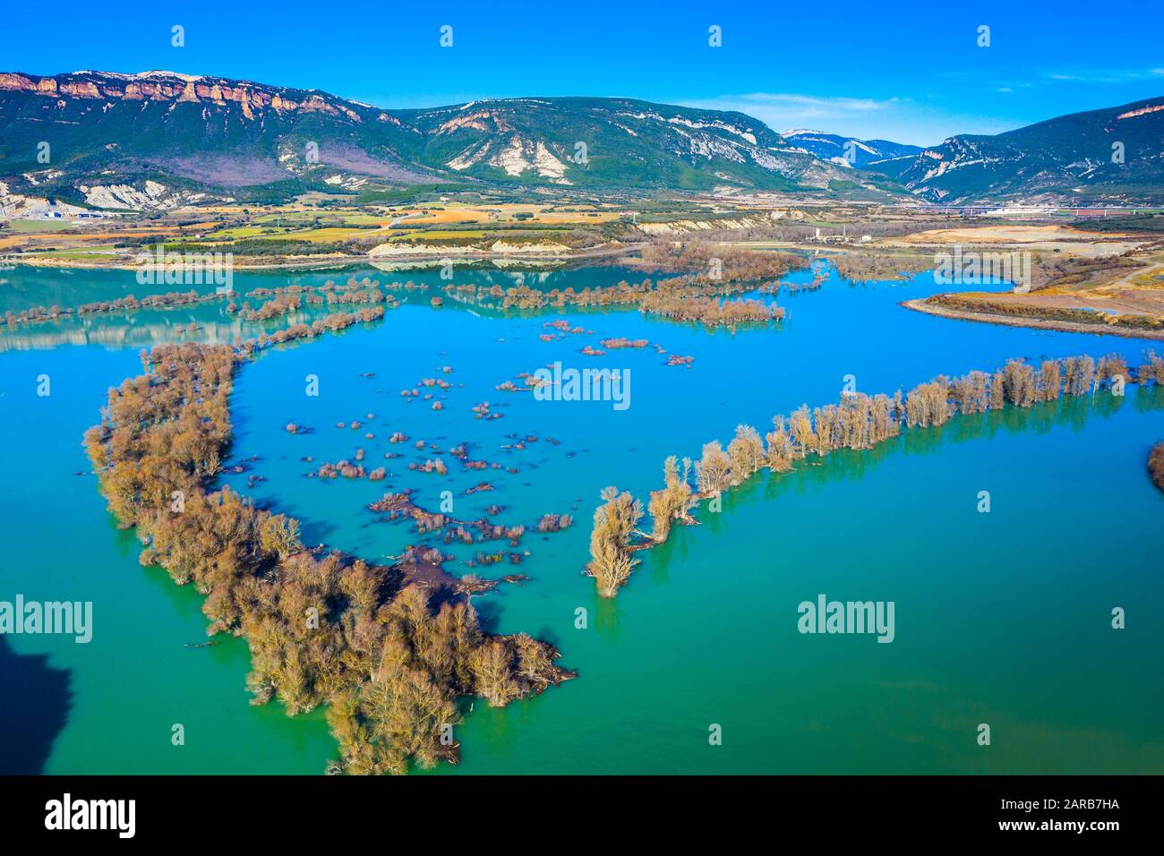 Aerial view of a reservoir with trees Stock Photo - Alamy