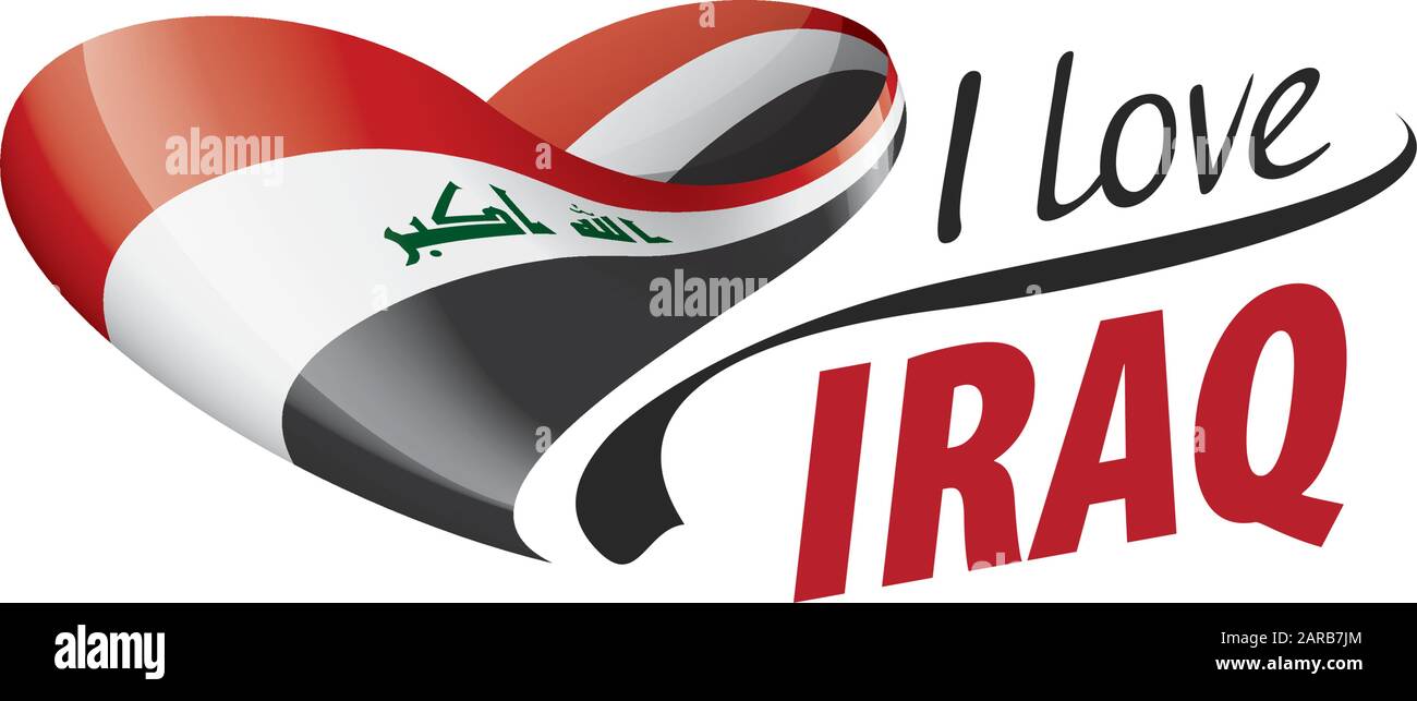 National flag of the Iraq in the shape of a heart and the inscription I ...