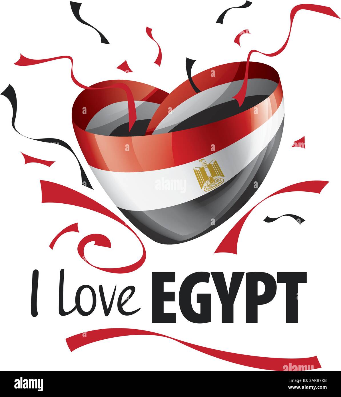 National flag of the Egypt in the shape of a heart and the inscription ...