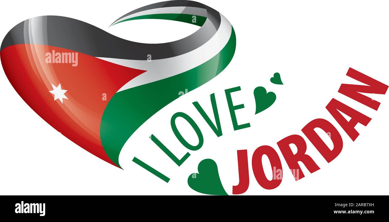 National flag of the Jordan in the shape of a heart and the inscription ...