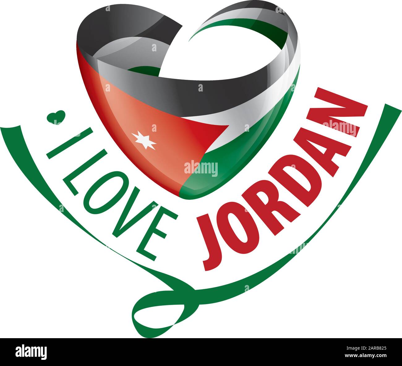National flag of the Jordan in the shape of a heart and the inscription ...