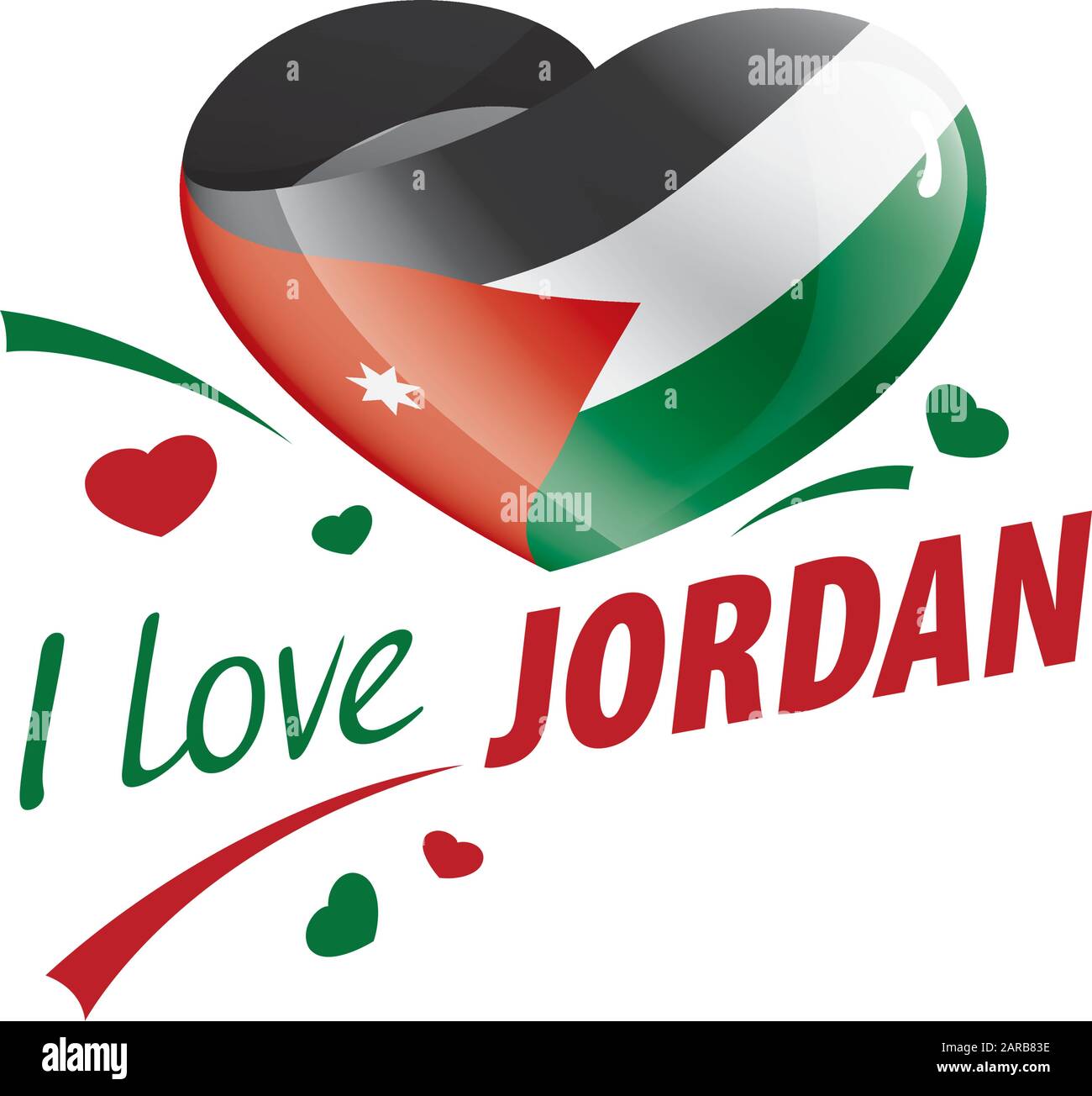 National flag of the Jordan in the shape of a heart and the inscription ...
