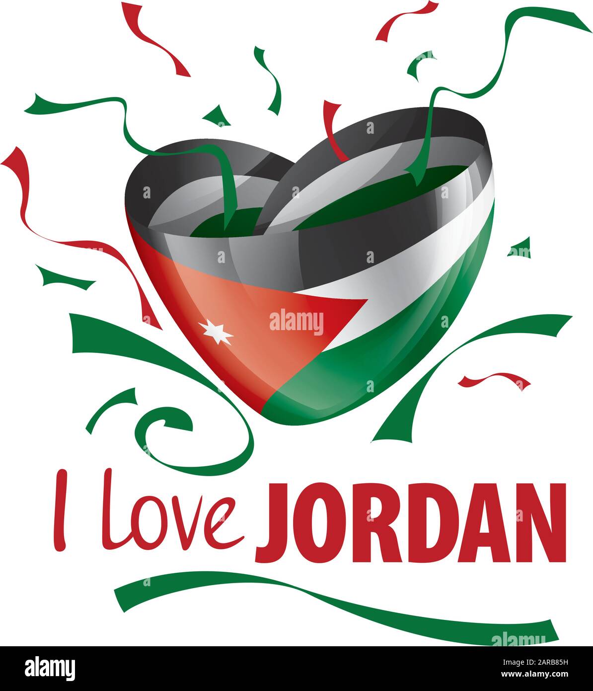 National flag of the Jordan in the shape of a heart and the inscription ...