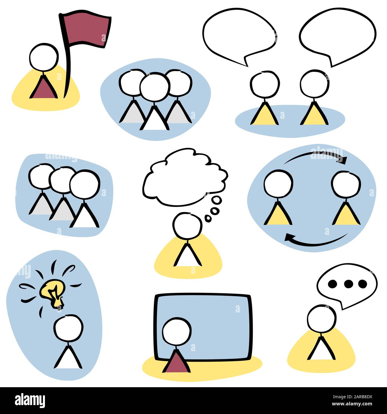 set 9 icons stick man white speach ballon flag light bulb presentation ...