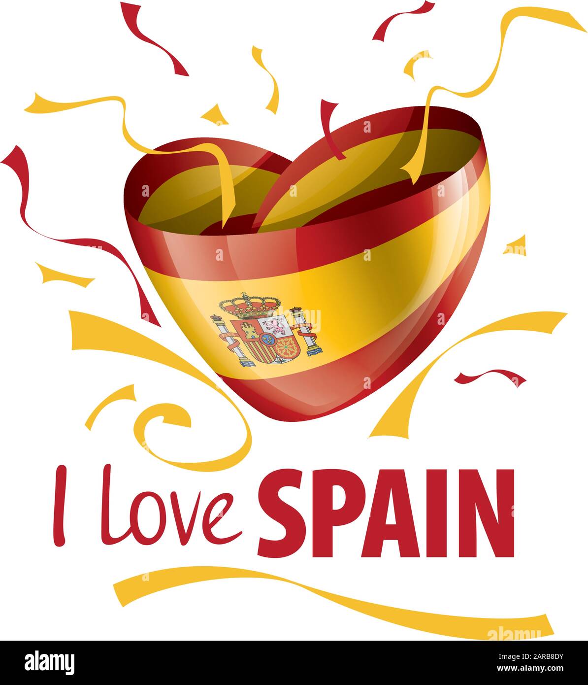 National flag of the Spain in the shape of a heart and the inscription ...