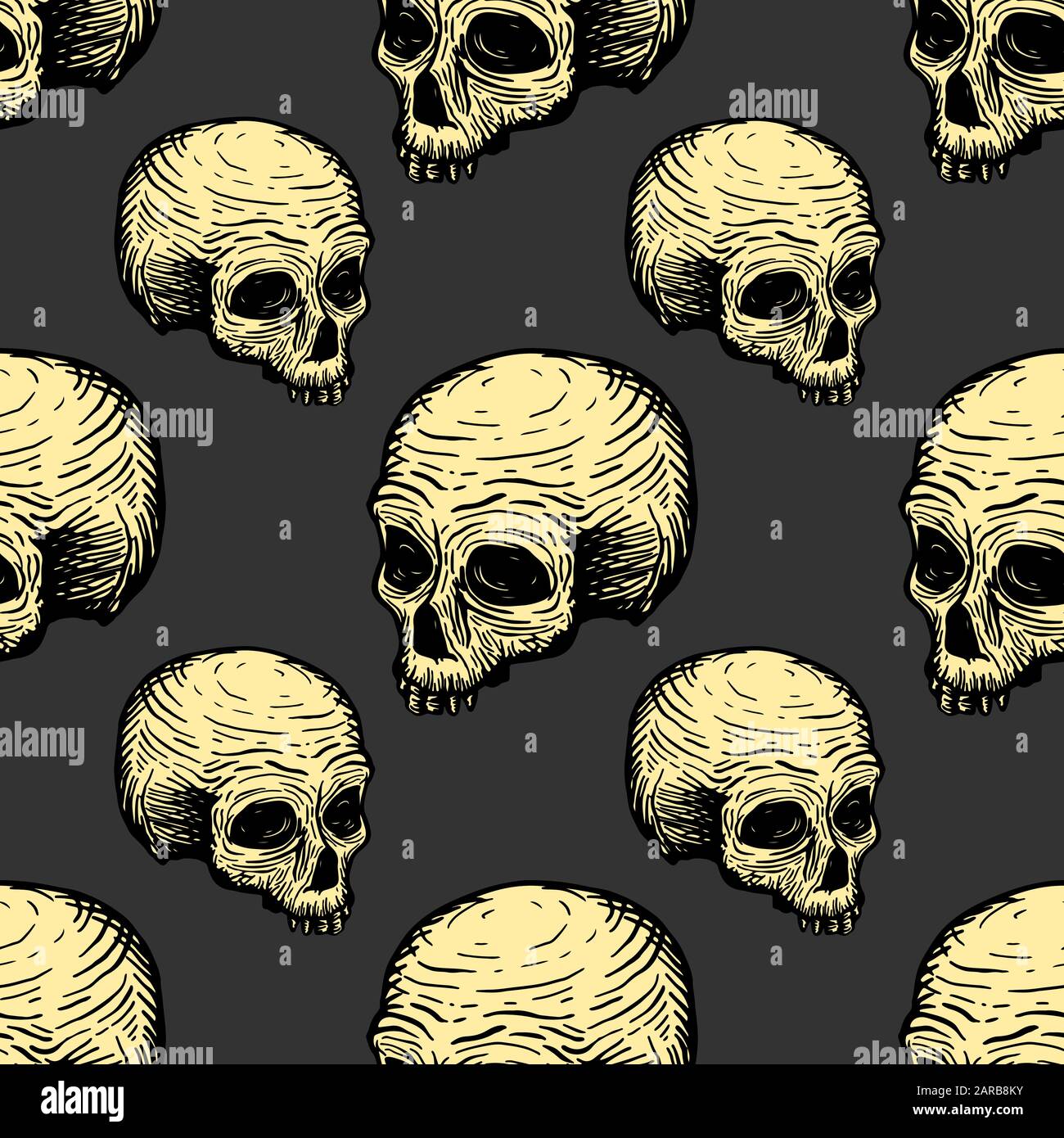 Seamless pattern with skulls. Vector hand drawing illustration Stock ...
