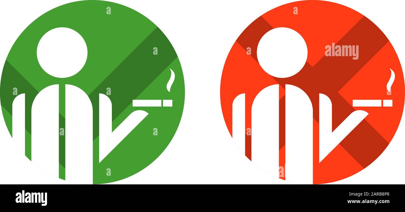 Two vector pictograms with smoking person. No smoking and smoking ...