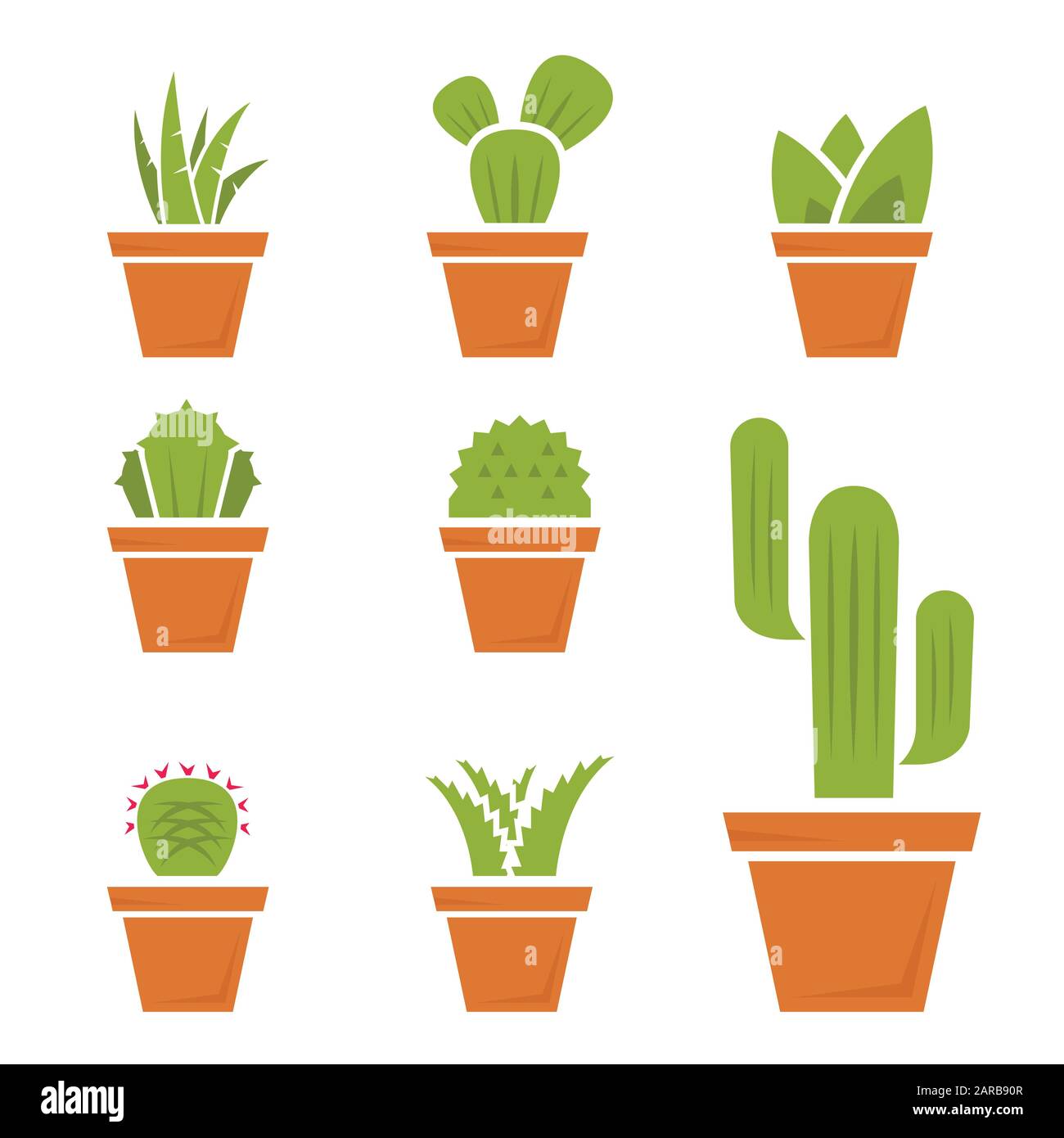 Vector flat cactus icons set on White Background Stock Vector Image ...