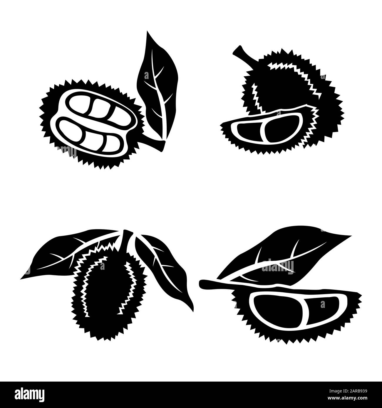 Vector Black Durian Icons Silhouette Set on White Background Stock ...
