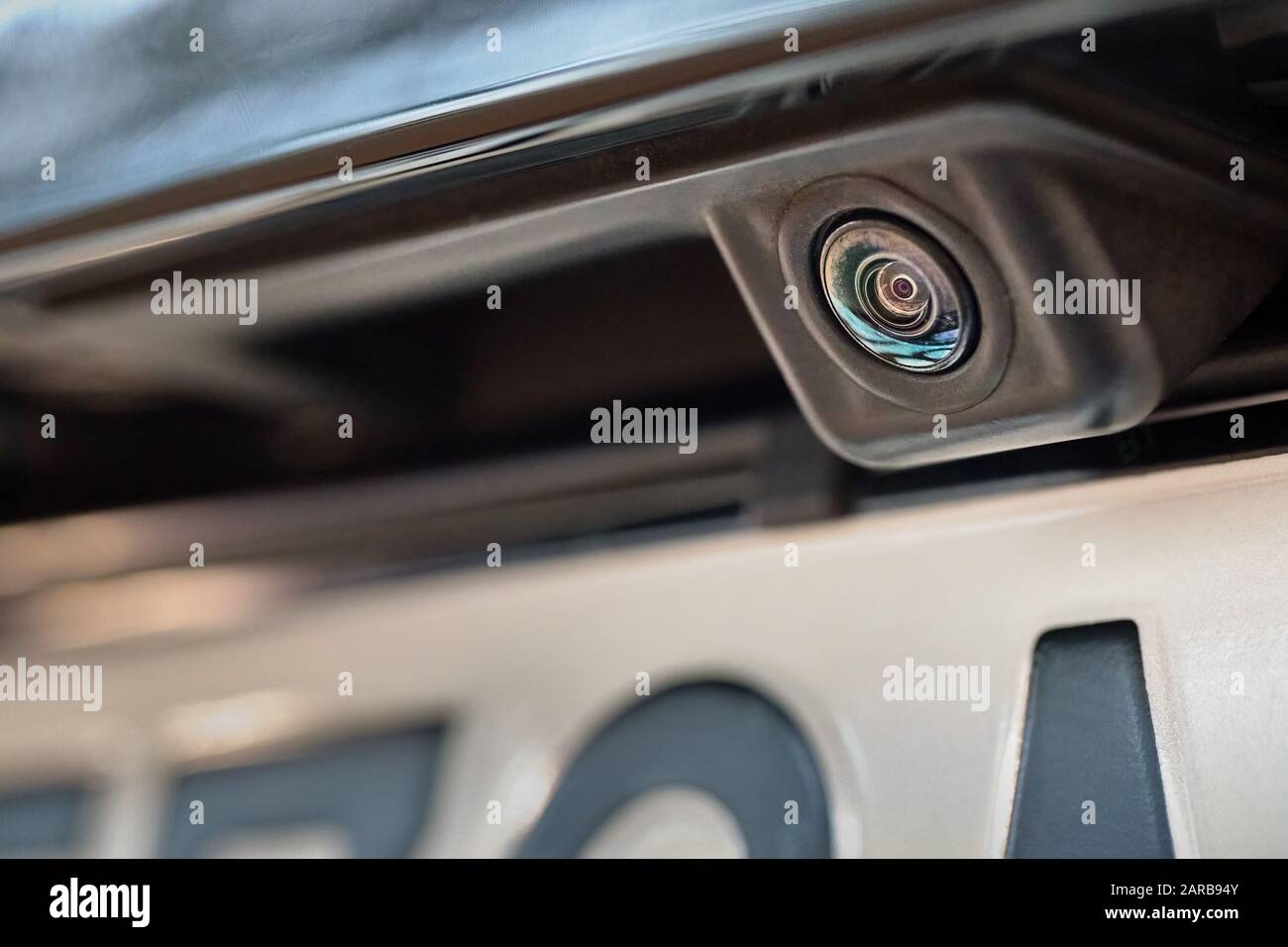 Luxury car rear view camera close up for parking assistance. Concept of ...