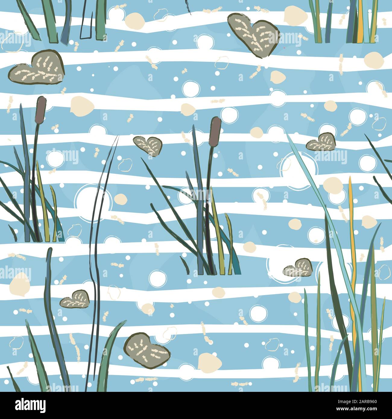 Seamless repeating pattern with lake reed. Hand drawn design. Vector ...