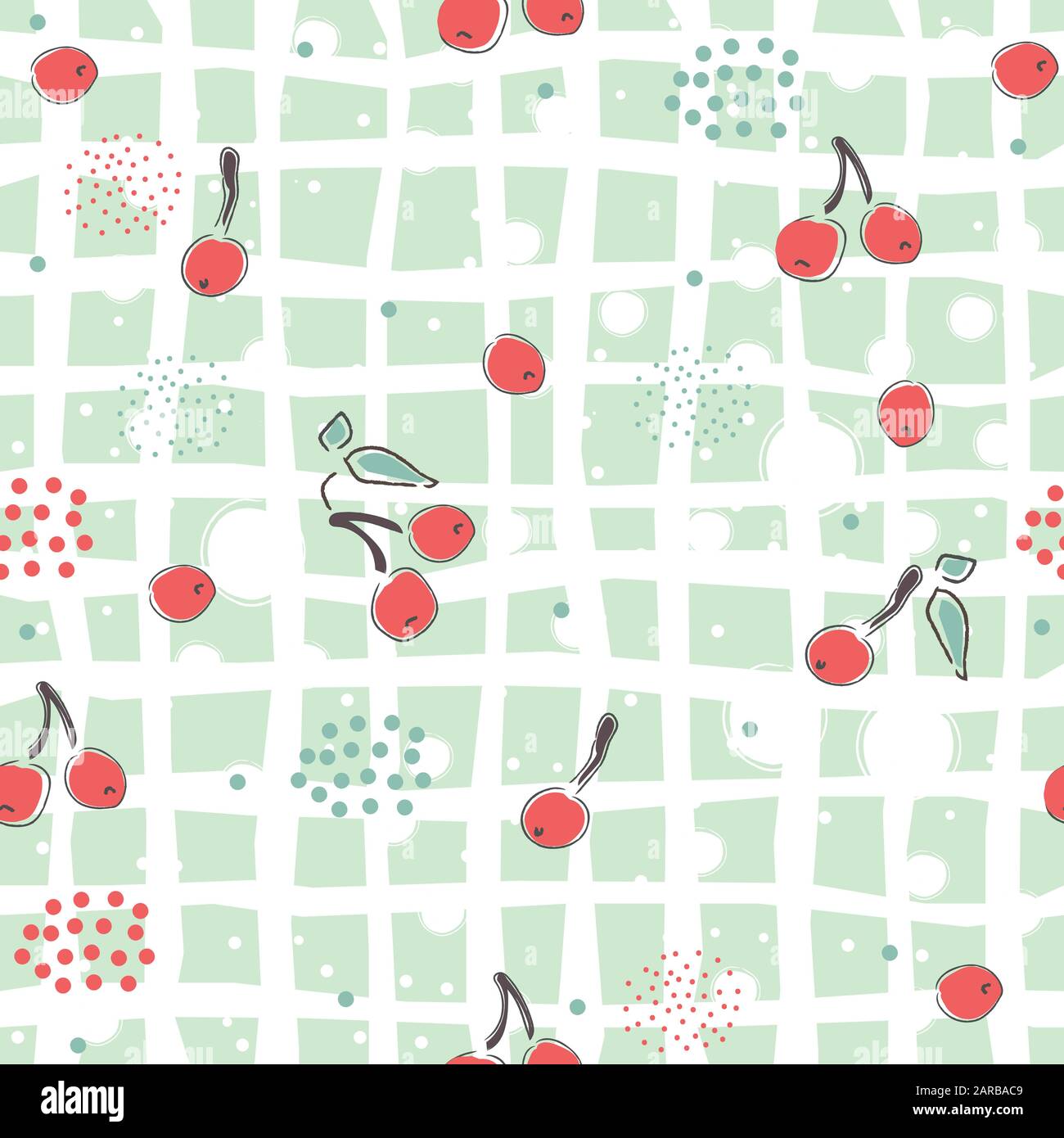 Cute Seamless Pattern cherries background. hand Drawn Delicate Design ...