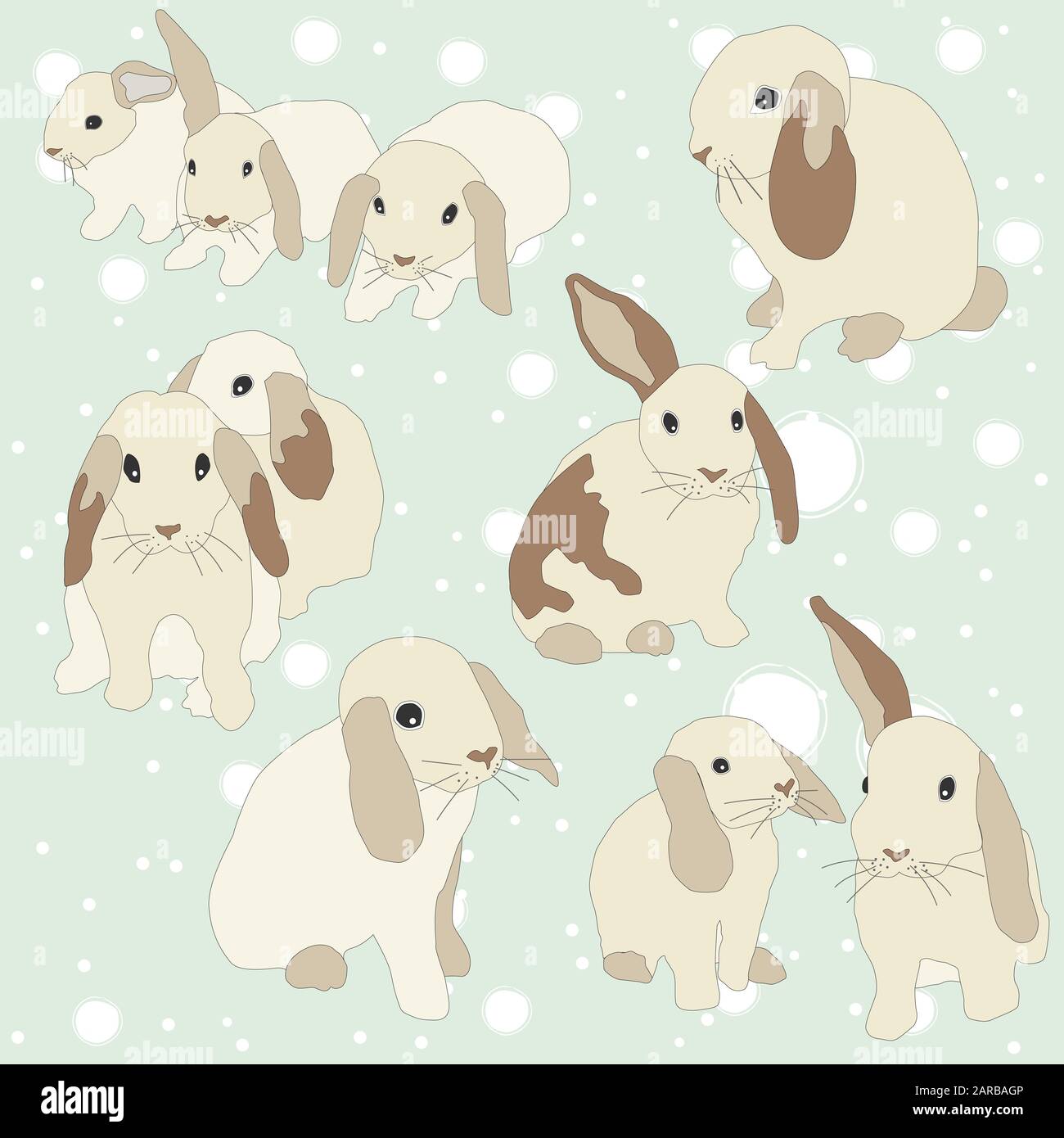 Set of cute funny bunnies. Cute hand drawn design. Bunny Set (one of ...