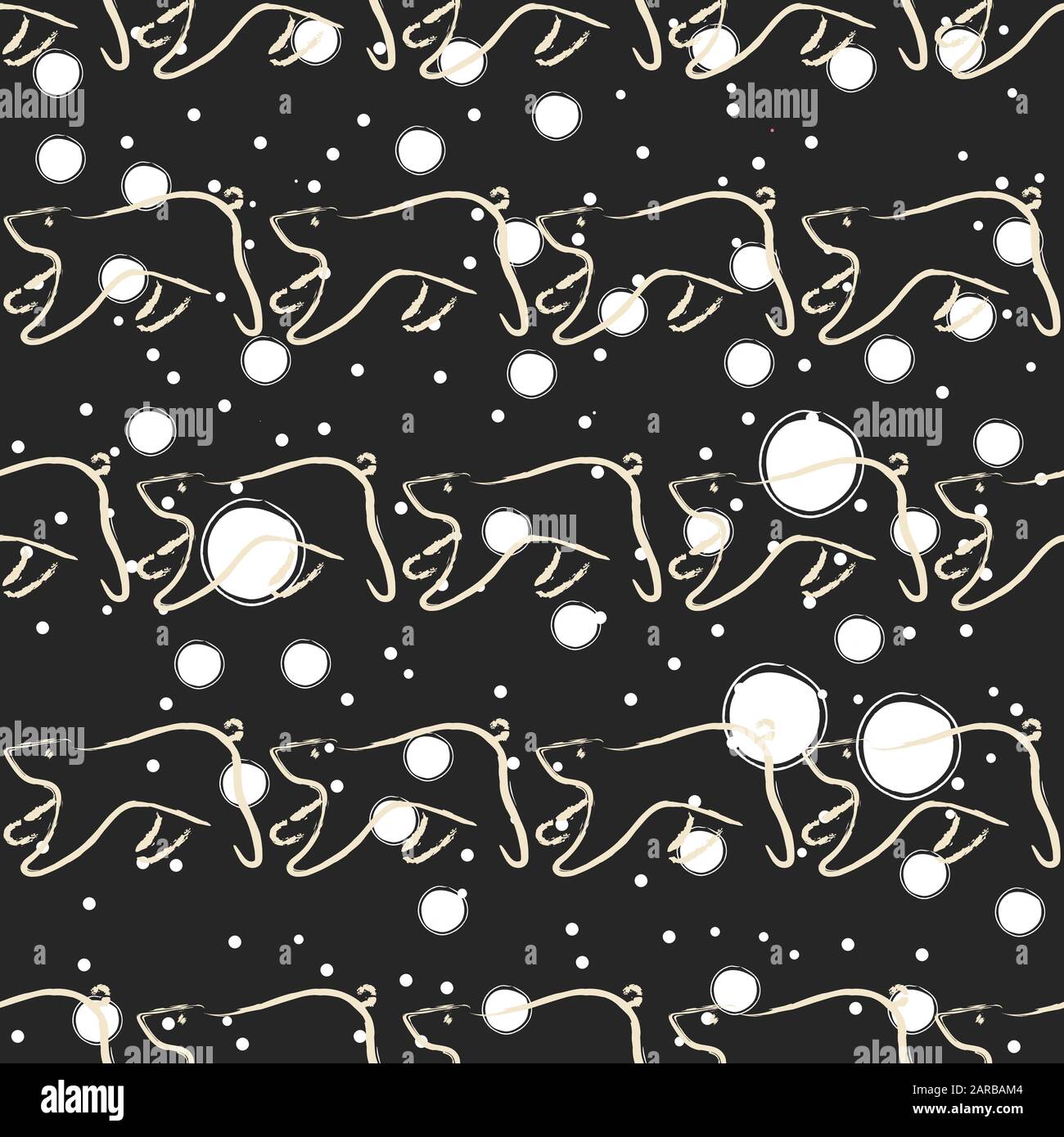 Seamless Pattern with funny running bears hand drawn in brush ...