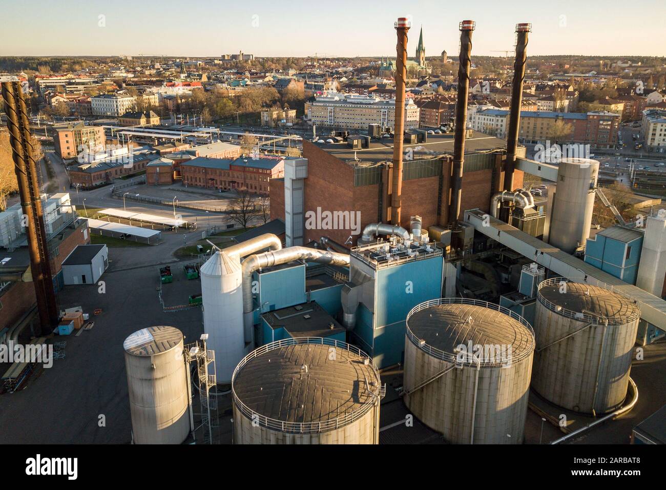 Aerial view of big fuel reservoirs in petroleum industrial zone and ...
