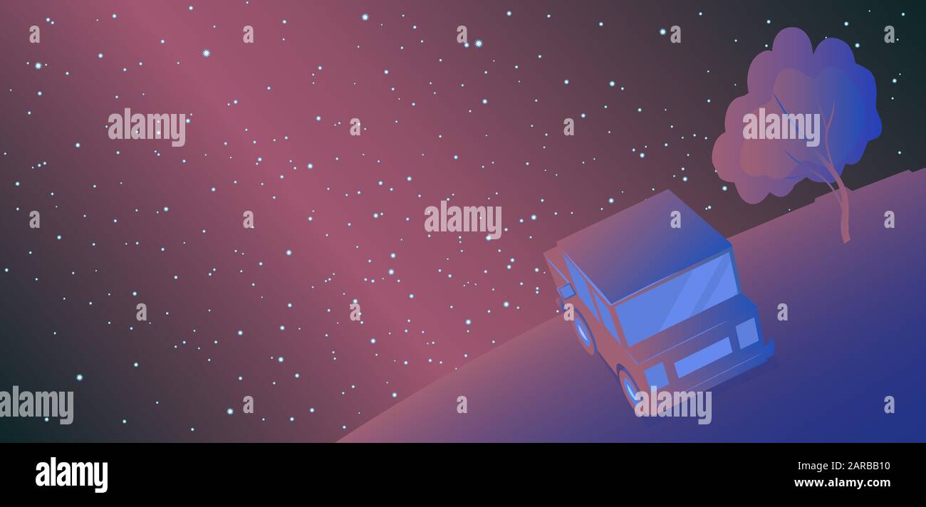 Passenger car at night on nature against the background of a beautiful ...