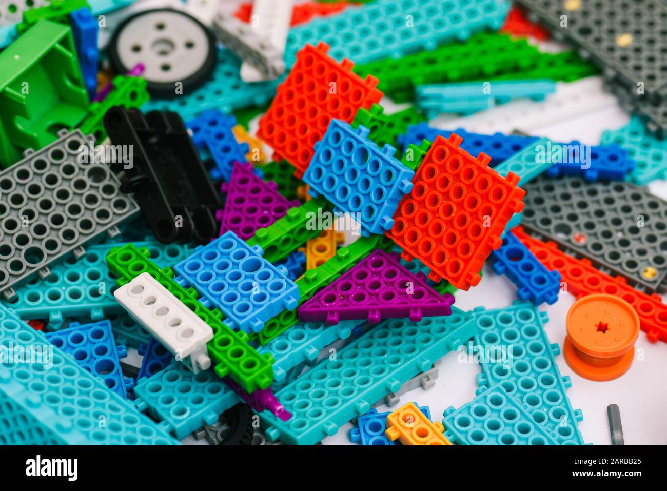 Color blocks on the table. Developing children's toys Stock Photo - Alamy