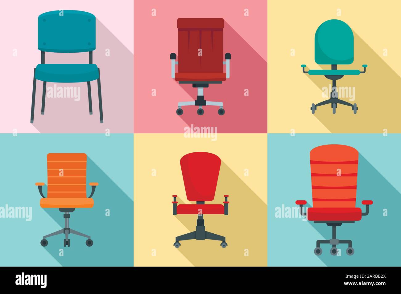 Desk chair icons set. Flat set of desk chair vector icons for web ...