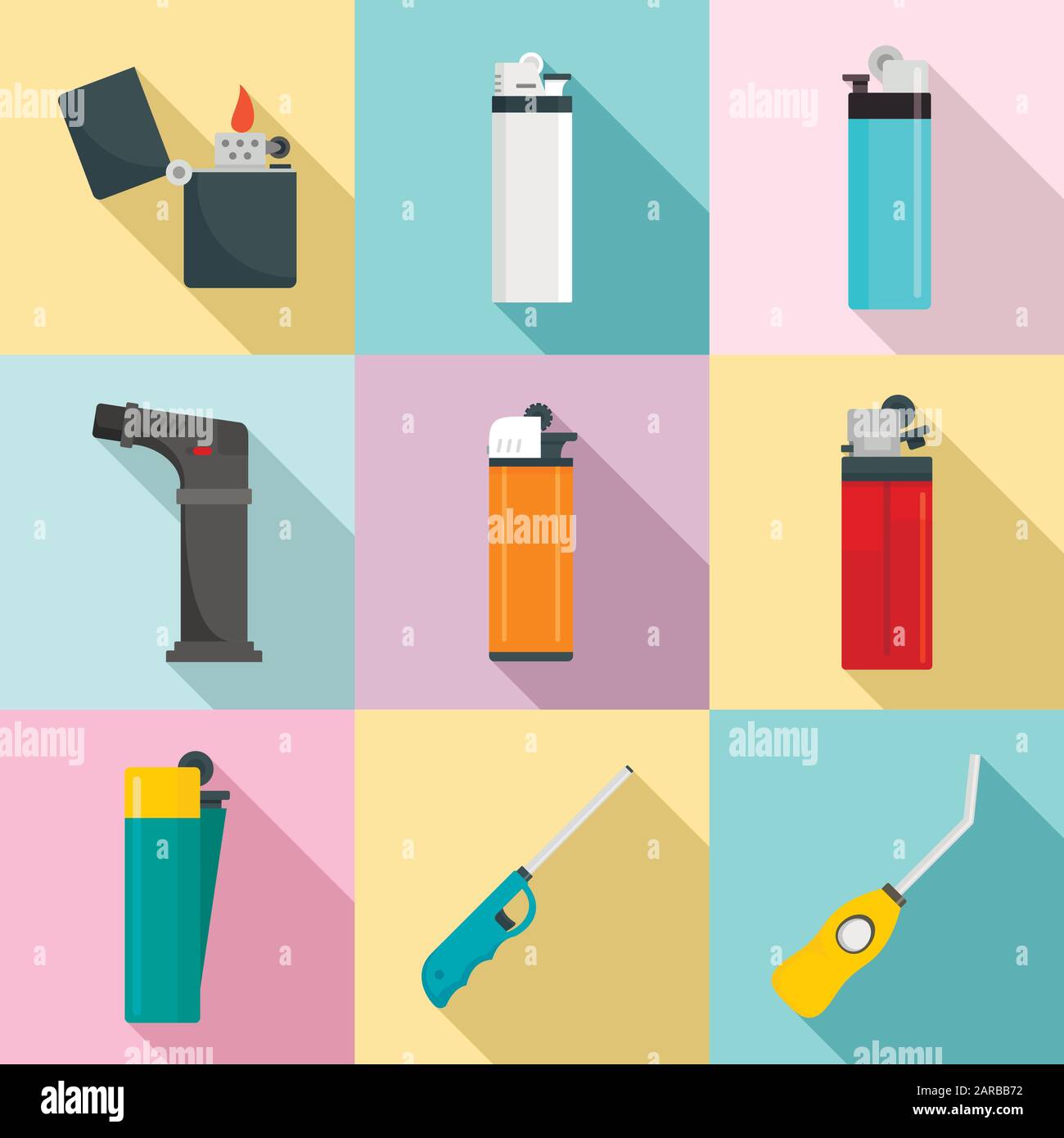 Cigarette lighter icons set. Flat set of cigarette lighter vector icons ...