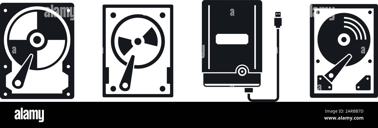 External hard disk icons set. Simple set of external hard disk vector ...