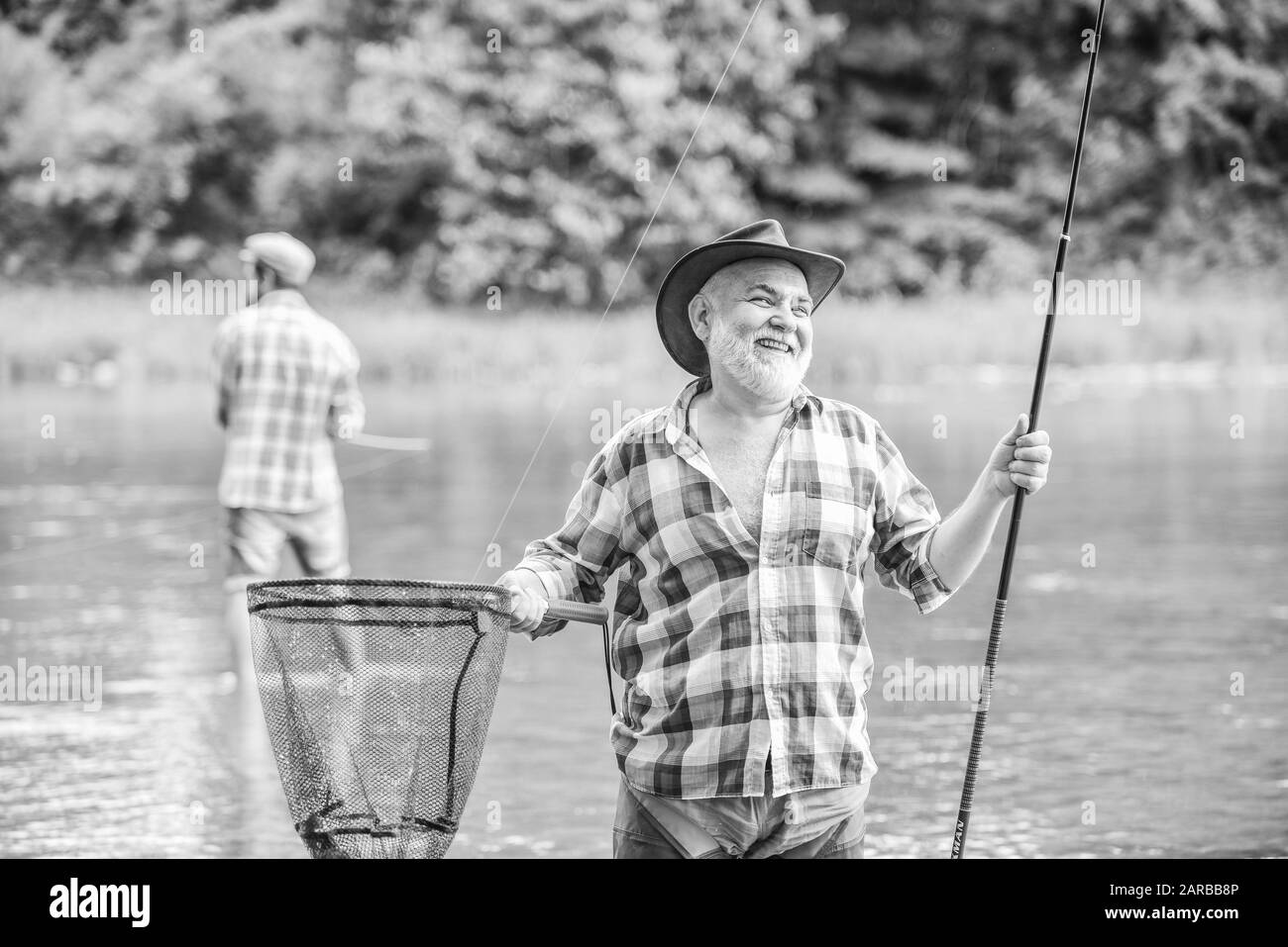 Activity and hobby. Happy cheerful people. Master baiter. Fisherman ...