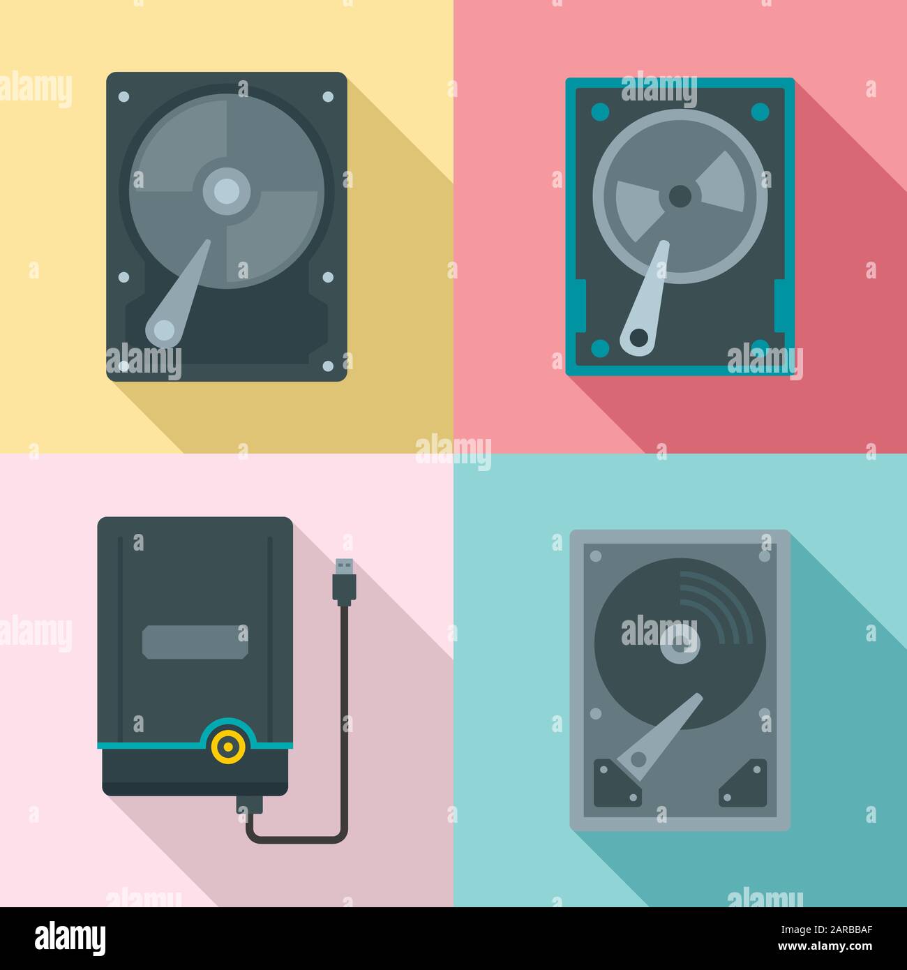 Hard disk icons set. Flat set of hard disk vector icons for web design ...