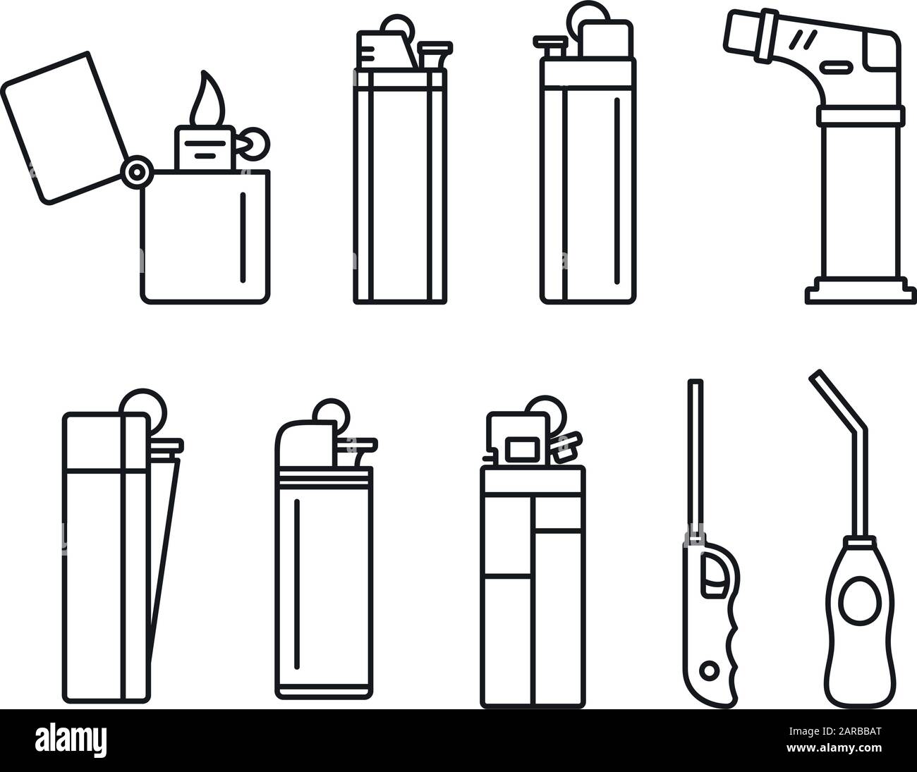Flame cigarette lighter icons set. Outline set of flame cigarette ...