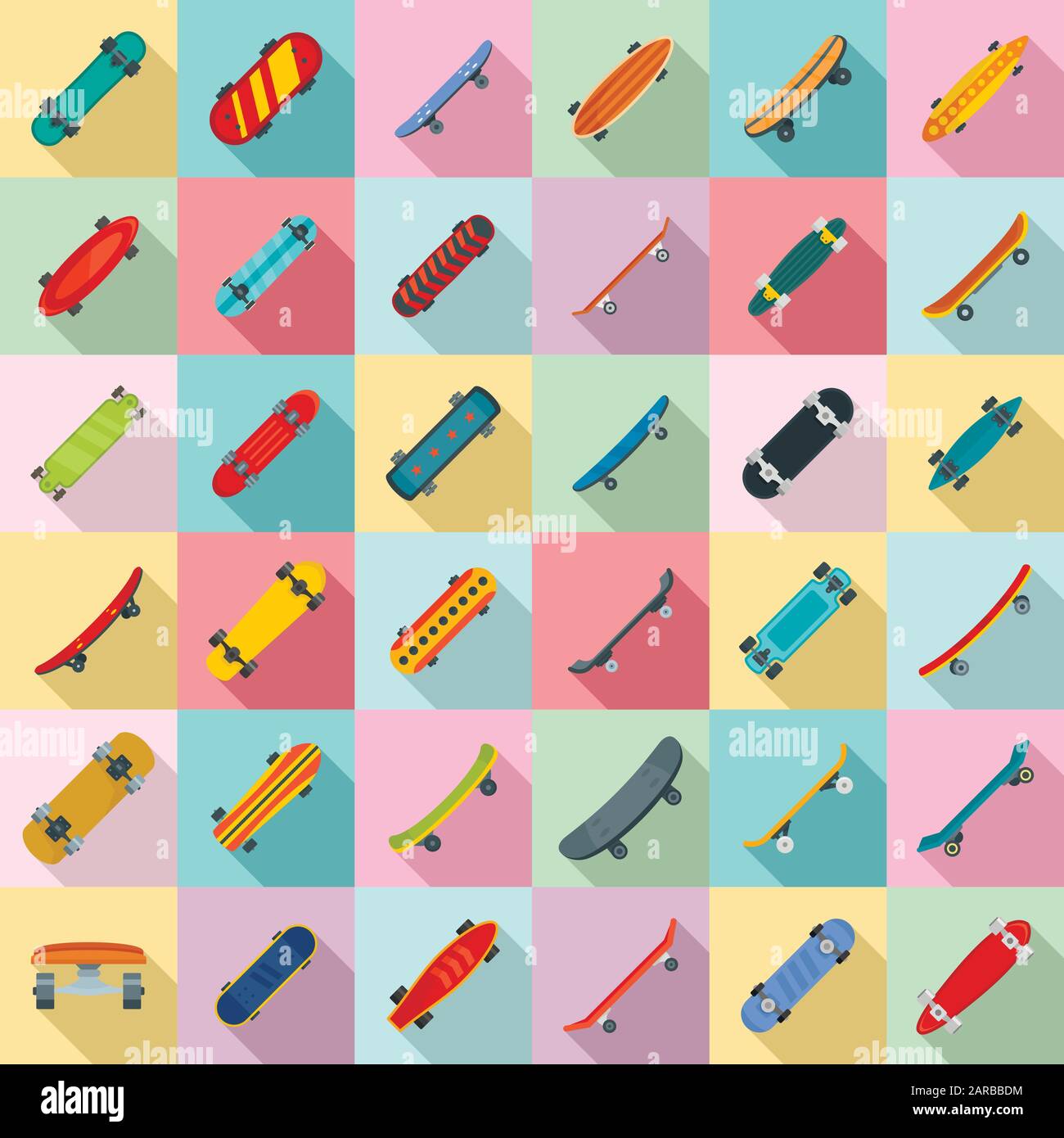 Skateboard icons set. Flat set of skateboard vector icons for web ...