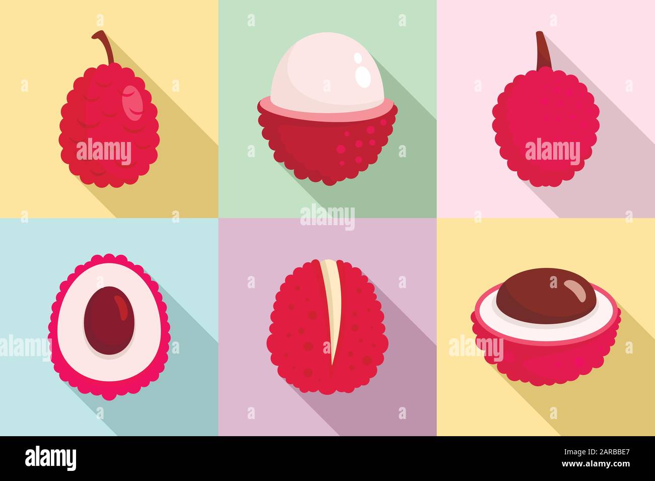 Lychees icons set. Flat set of lychees vector icons for web design ...