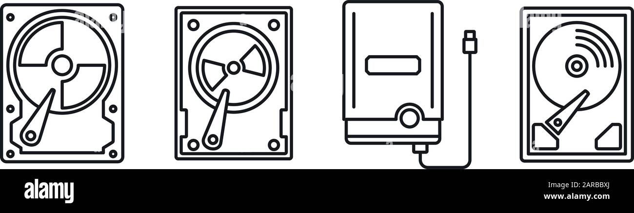 Compact hard disk icons set. Outline set of compact hard disk vector ...