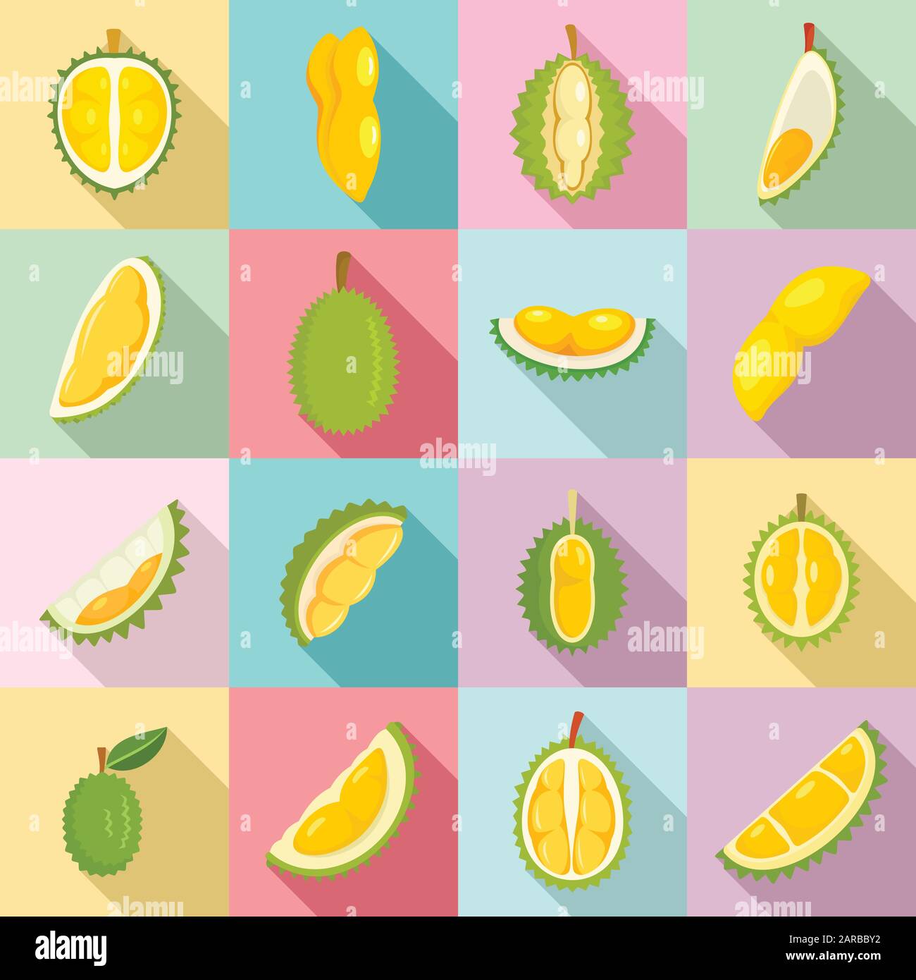 Durian icons set. Flat set of durian vector icons for web design Stock ...