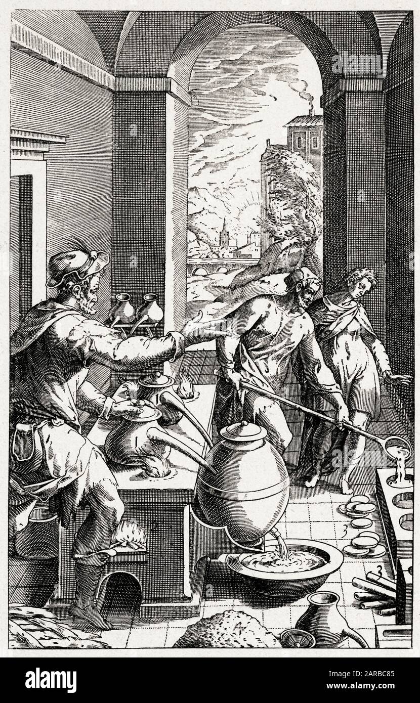 A German Chemist (or Alchemist!) and his assistants Stock Photo - Alamy