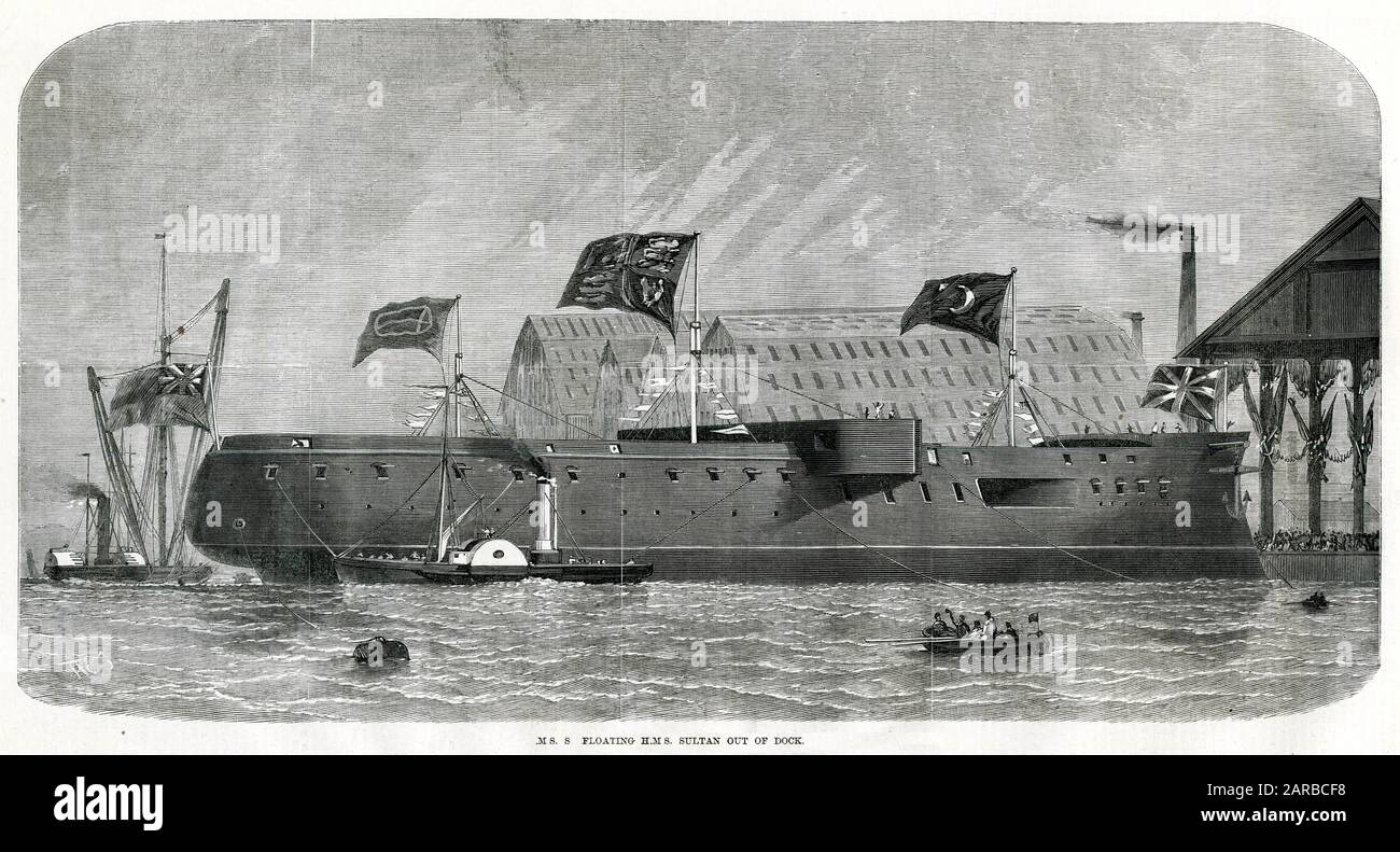 Floating H.M.S Sultan out of dock 1870 Stock Photo - Alamy