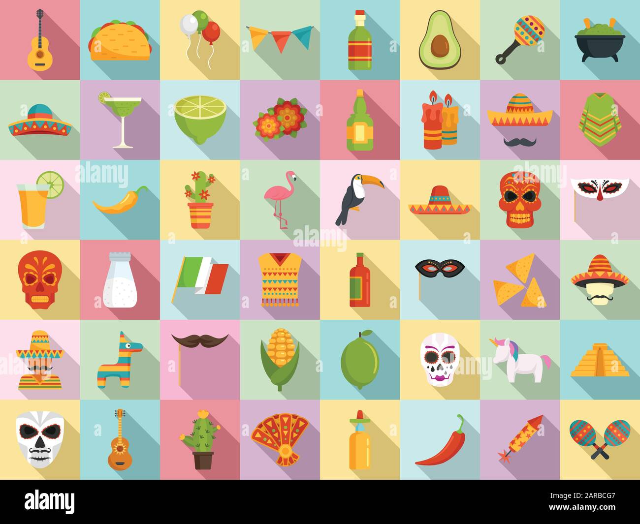 Fiesta icons set. Flat set of fiesta vector icons for web design Stock ...