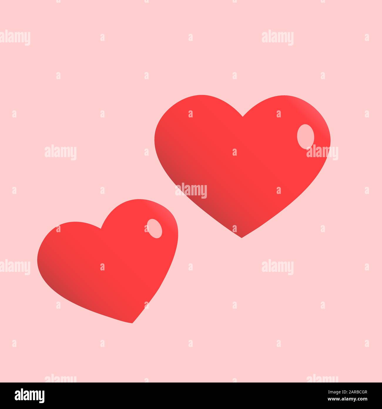 Two Romantic Red Hearts Pink Background Vector Isolated Illustration