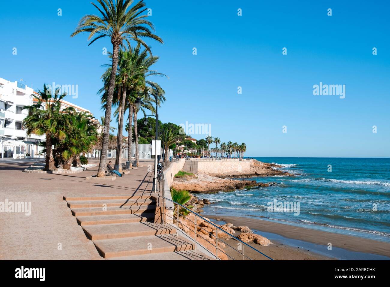 ALCOSSEBRE, SPAIN - JANUARY 11, 2020: A view of the Passeig de Vista ...