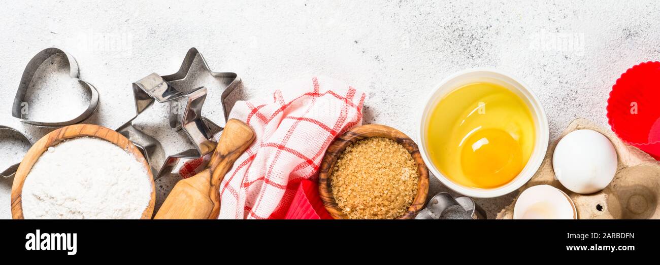 Ingredients for cooking baking top view on white Stock Photo - Alamy