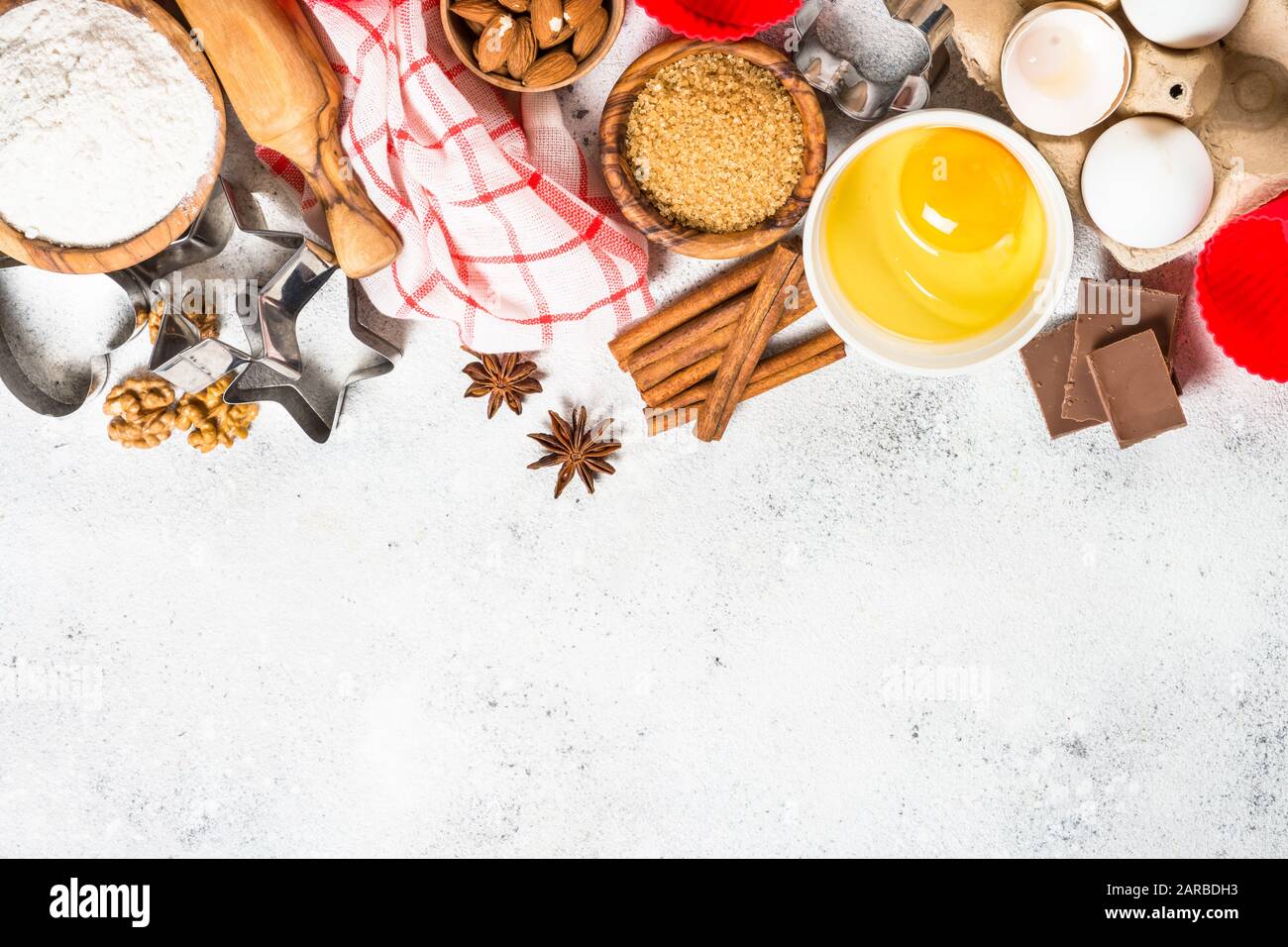 Ingredients for cooking baking top view on white Stock Photo - Alamy