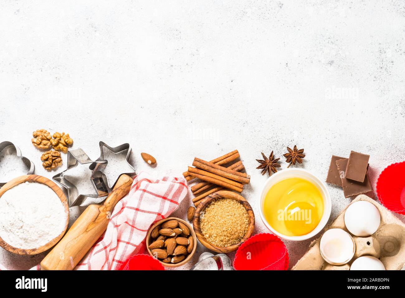 Ingredients for cooking baking top view on white Stock Photo - Alamy