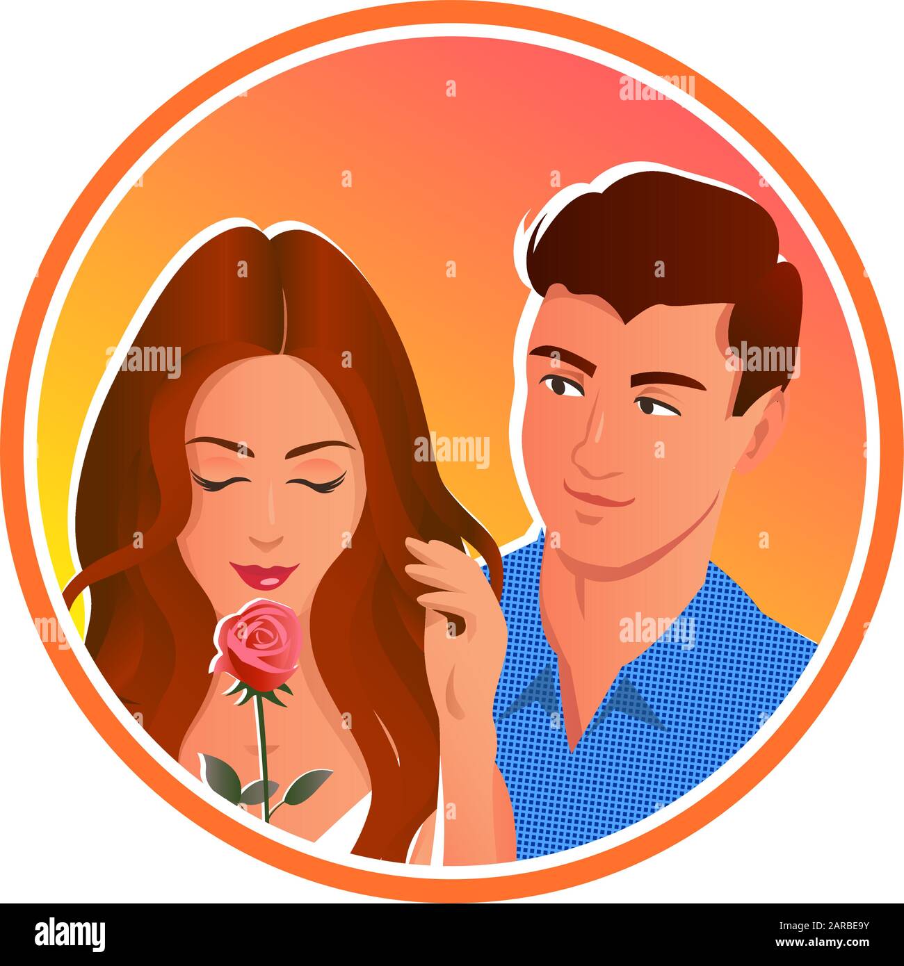 Date of a young couple in love. The man gave the girl a rose. Vector ...