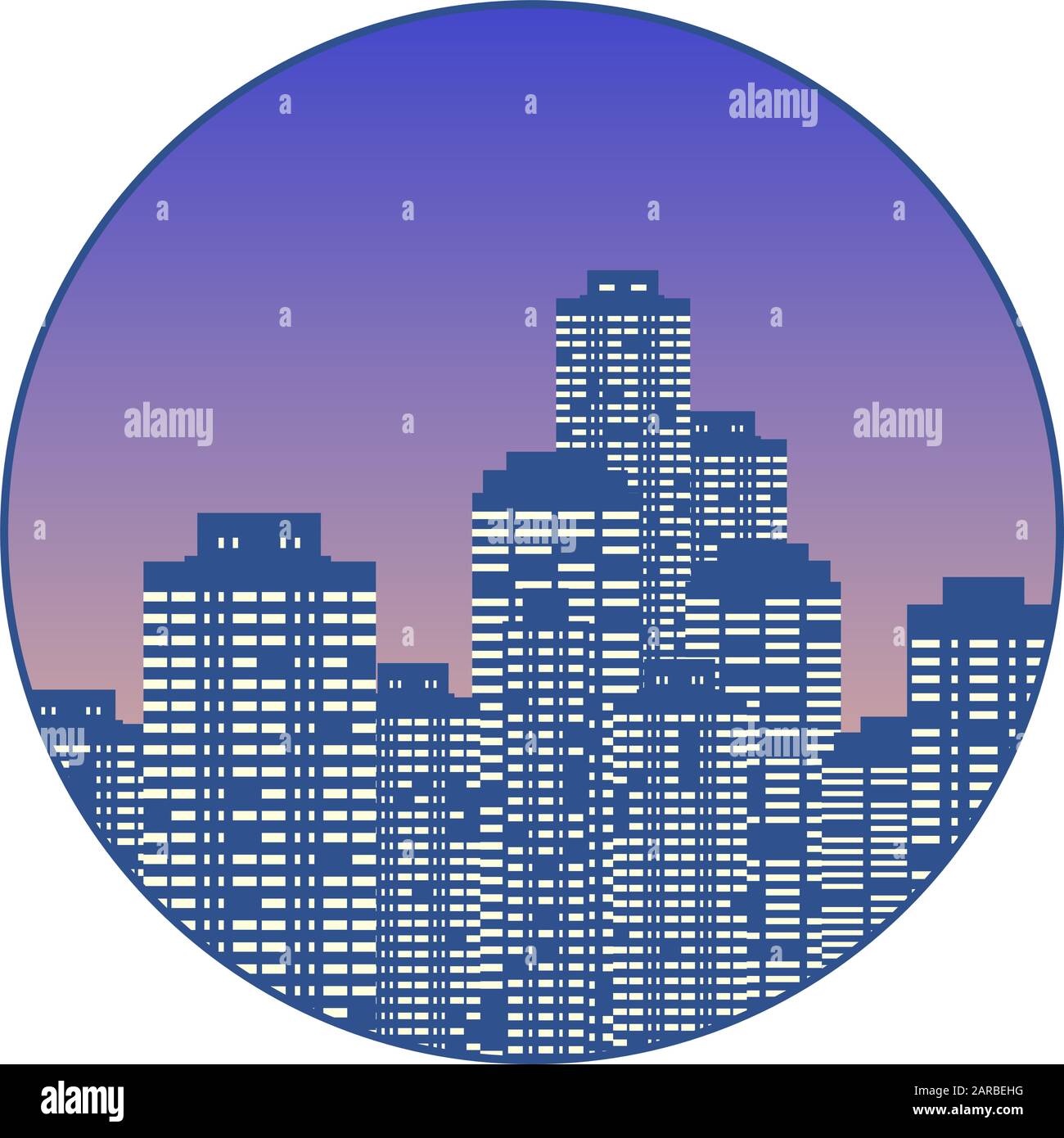 Evening or night city with skyscrapers and bright lights. Blue tones ...