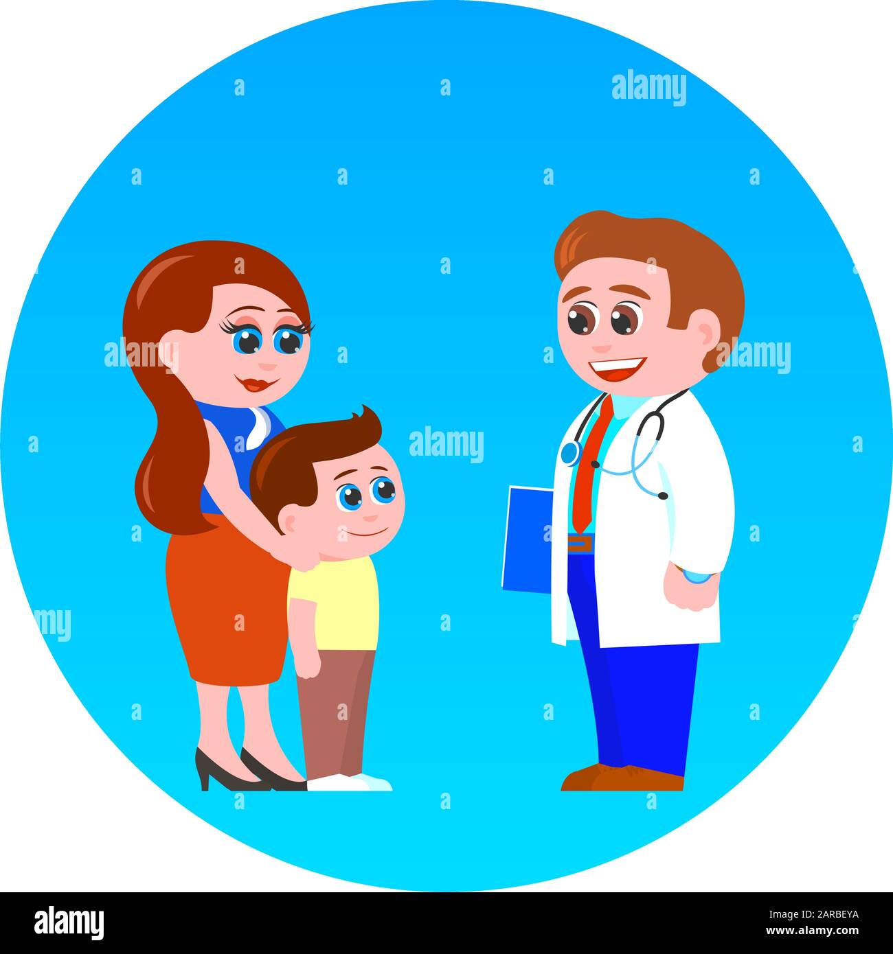 Mother and little son meet family doctor pediatrician in a medical gown ...