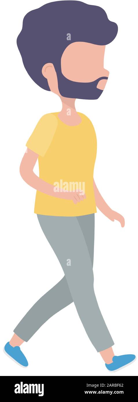 young man walking character cartoon icon on white background vector ...