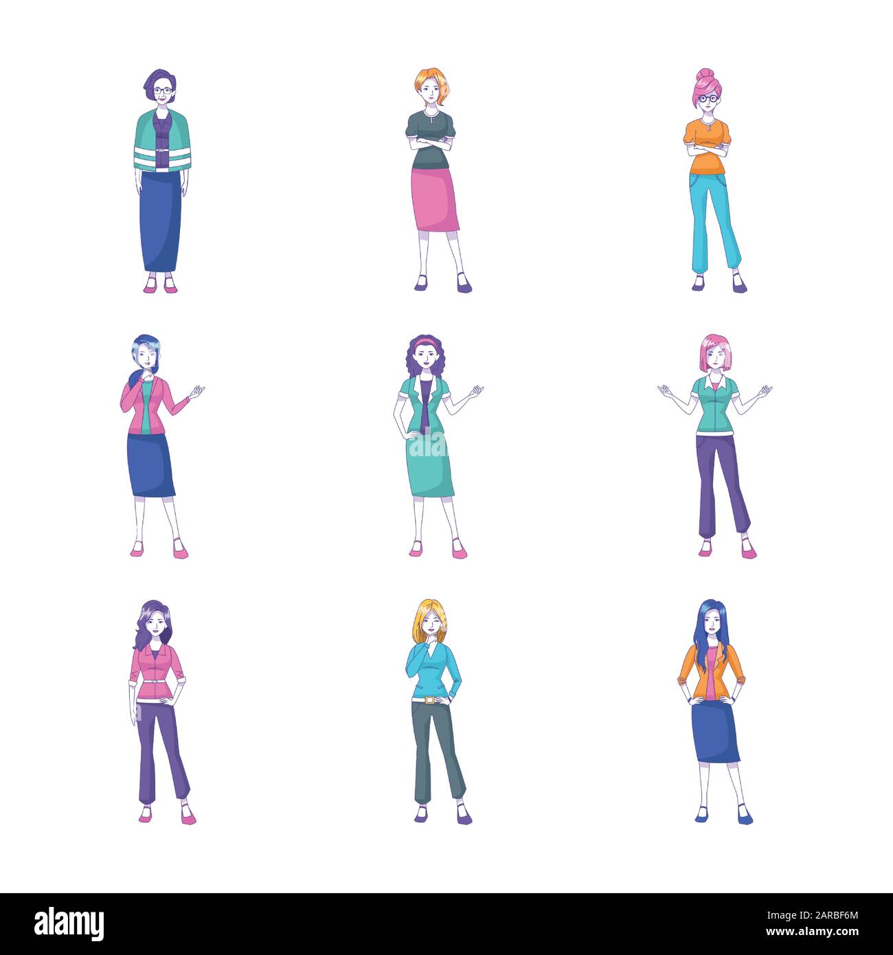 cartoon women standing icon set, colorful design Stock Vector Image ...