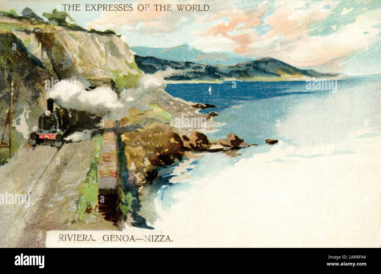 Train on the Genoa to Nizza railway, Italian Riviera Stock Photo - Alamy