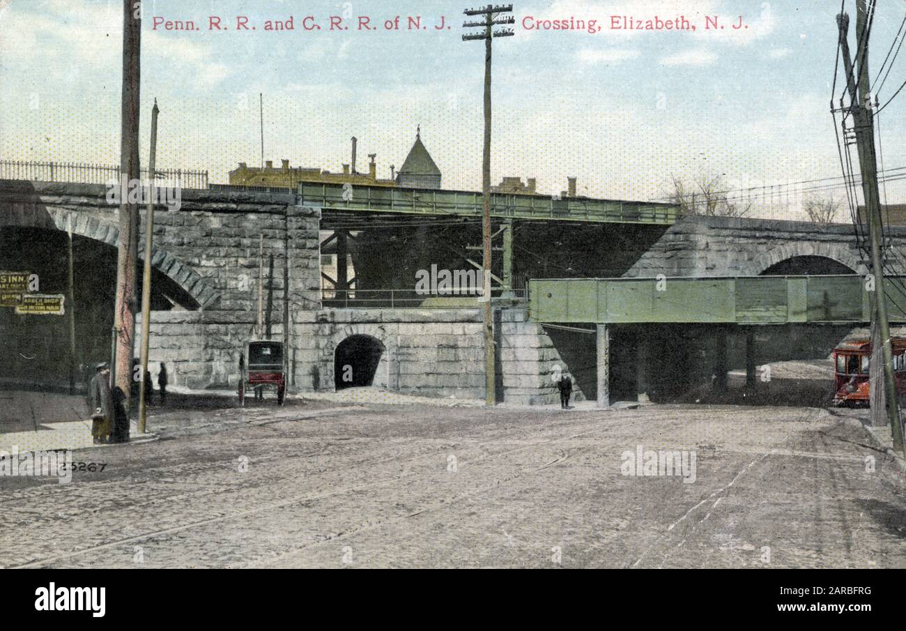 Railway crossing at Elizabeth, New Jersey, USA, of the Pennsylvania ...