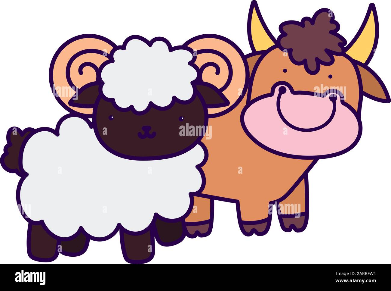 bull and ram farm animal cartoon vector illustration Stock Vector Image ...