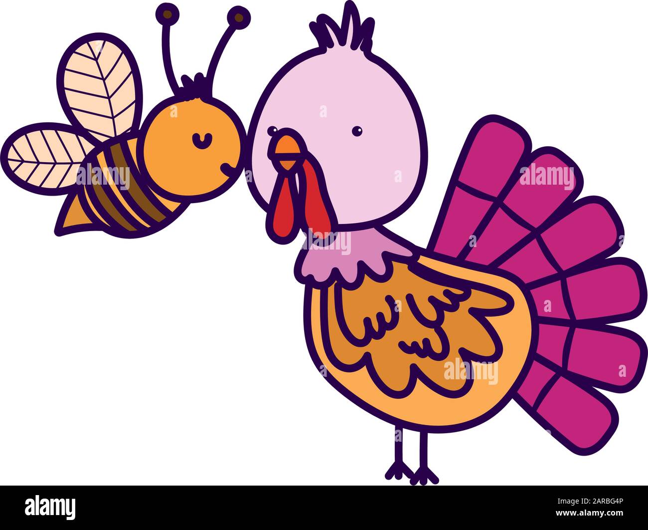 turkey and bee farm animal cartoon vector illustration Stock Vector ...